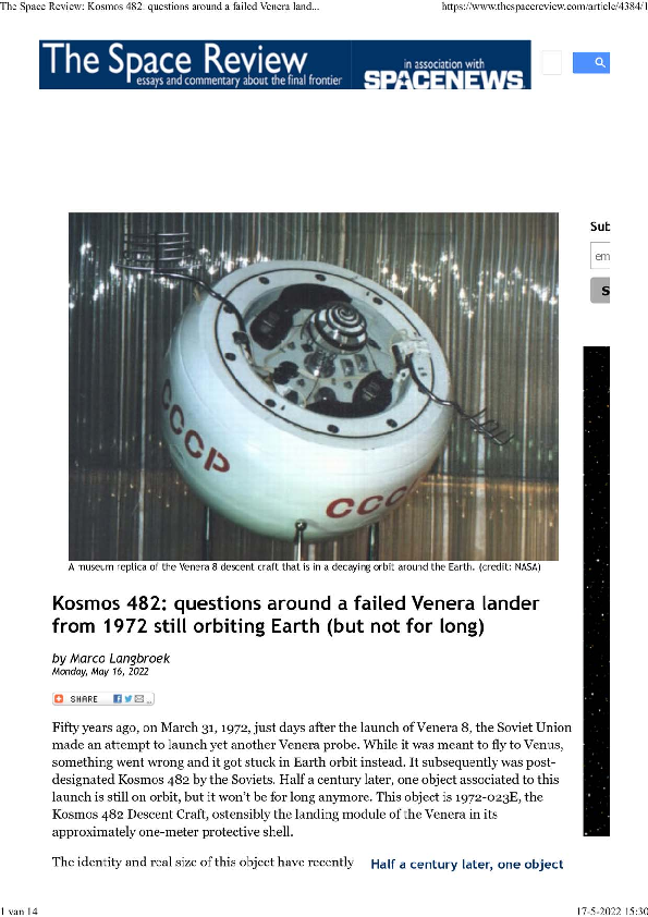 (PDF) Kosmos 482: questions around a failed Venera lander from 1972 ...