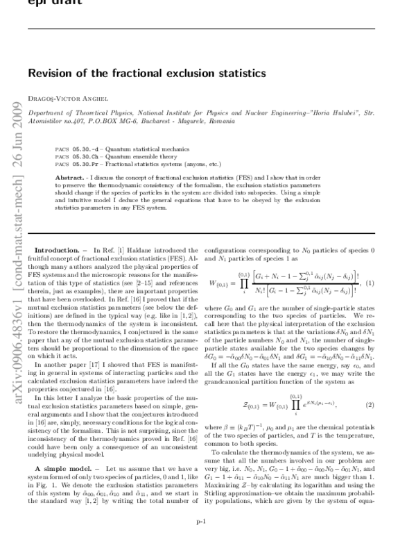 (PDF) Revision of the fractional exclusion statistics