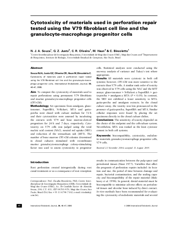 (PDF) Cytotoxicity of materials used in perforation repair tested using ...