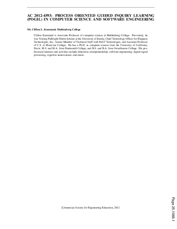 (PDF) Process Oriented Guided Inquiry Learning (POGIL) in Computer Science and Software Engineering