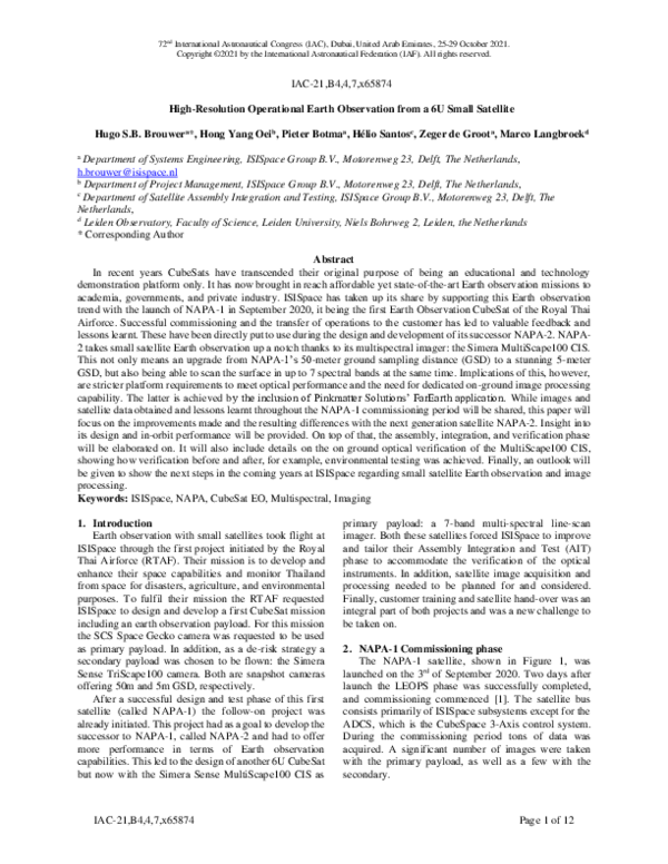 (PDF) High-Resolution Operational Earth Observation from a 6U Small ...