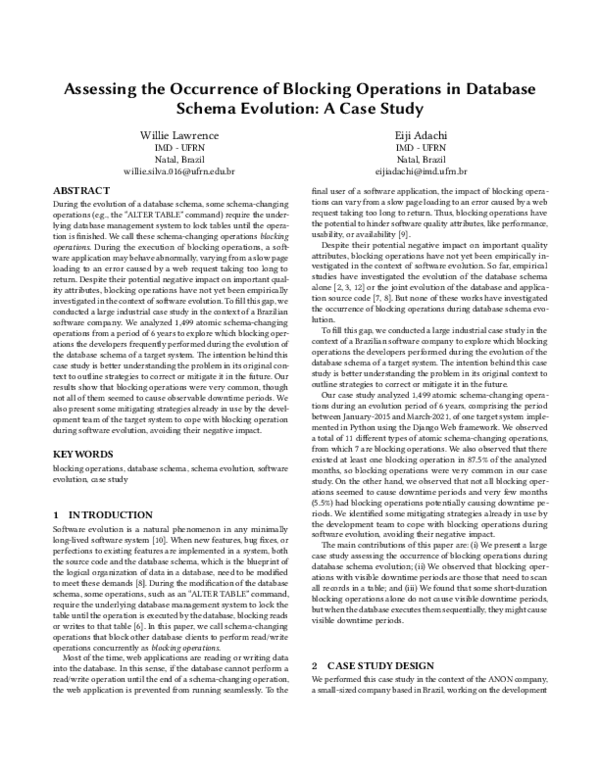 (PDF) Assessing the Occurrence of Blocking Operations in Database Schema Evolution: A Case Study