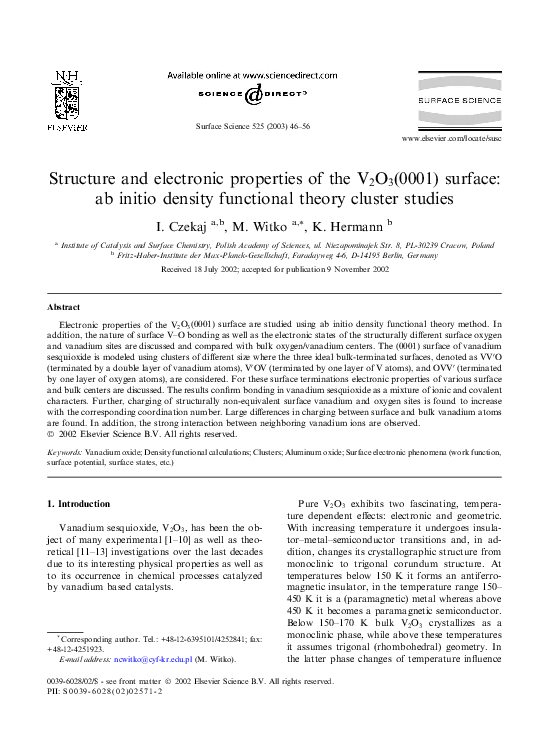 (PDF) Structure and electronic properties of the V2O3(0001) surface: ab initio density ...