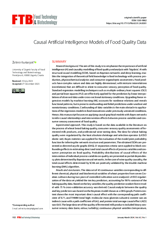 (PDF) Causal Artificial Intelligence Models of Food Quality Data
