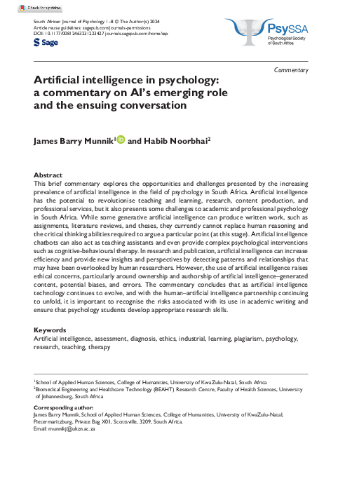 (PDF) Artificial intelligence in psychology: a commentary on AI's ...