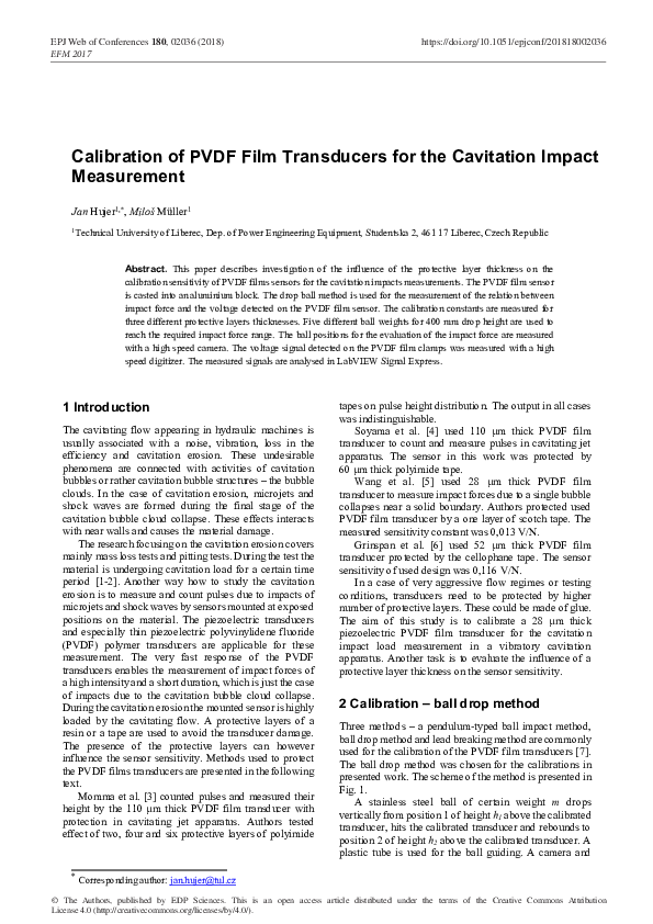(PDF) Calibration of PVDF Film Transducers for the Cavitation Impact ...