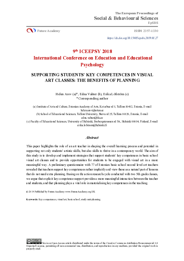 (PDF) Supporting Students’ Key Competences In Visual Art Classes: The ...