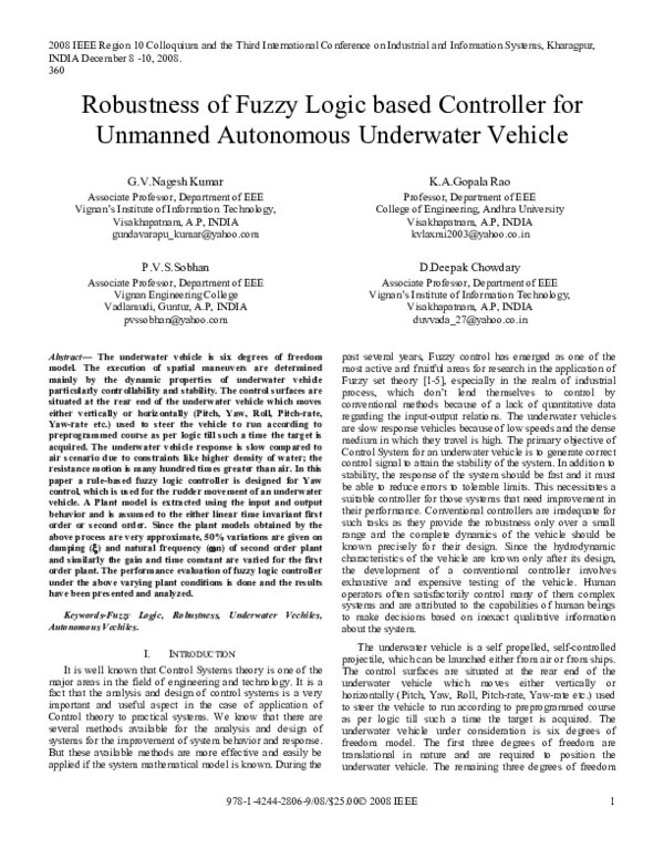 (PDF) Fuzzy Logic Controller Robustness for Underwater Vehicles