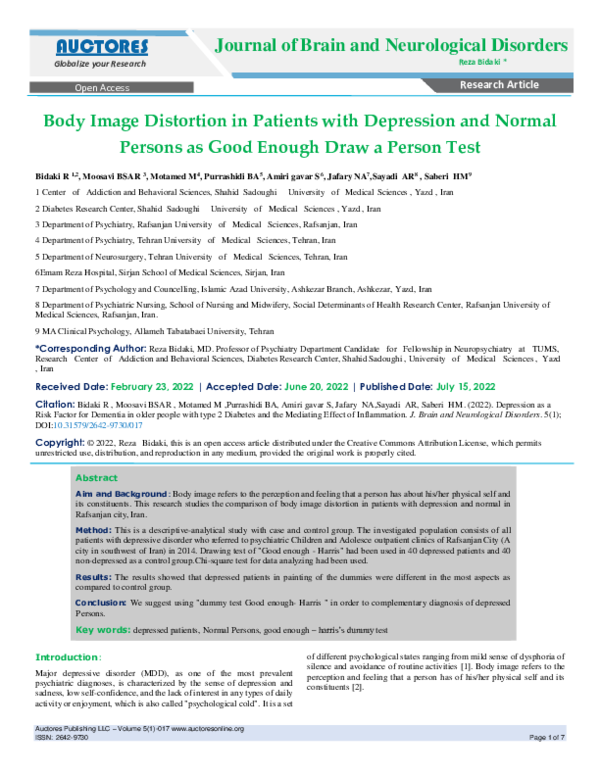 (PDF) Body Image Distortion in Patients with Depression and Normal ...