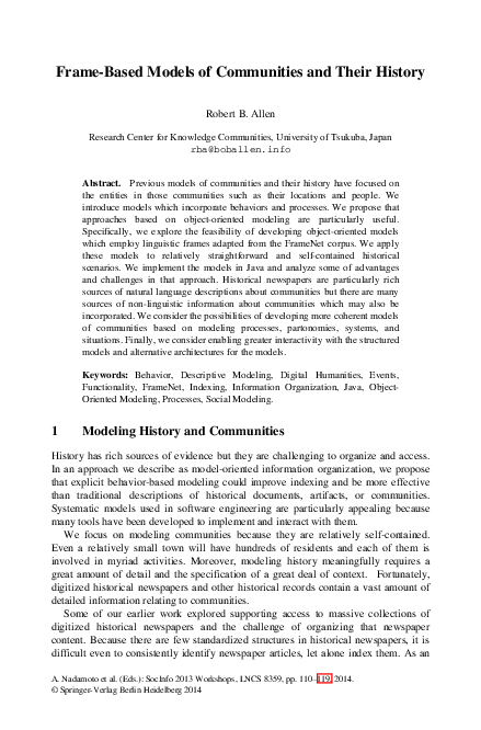 (PDF) Frame-Based Models of Communities and Their History