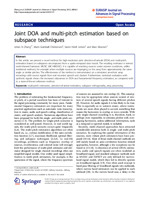 Pdf Joint Doa And Multi Pitch Estimation Based On Subspace Techniques