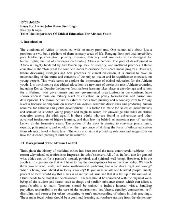 (PDF) 5 th /Feb/2024 Essay By: Luzze John Bosco Ssentongo Nairobi Kenya ...