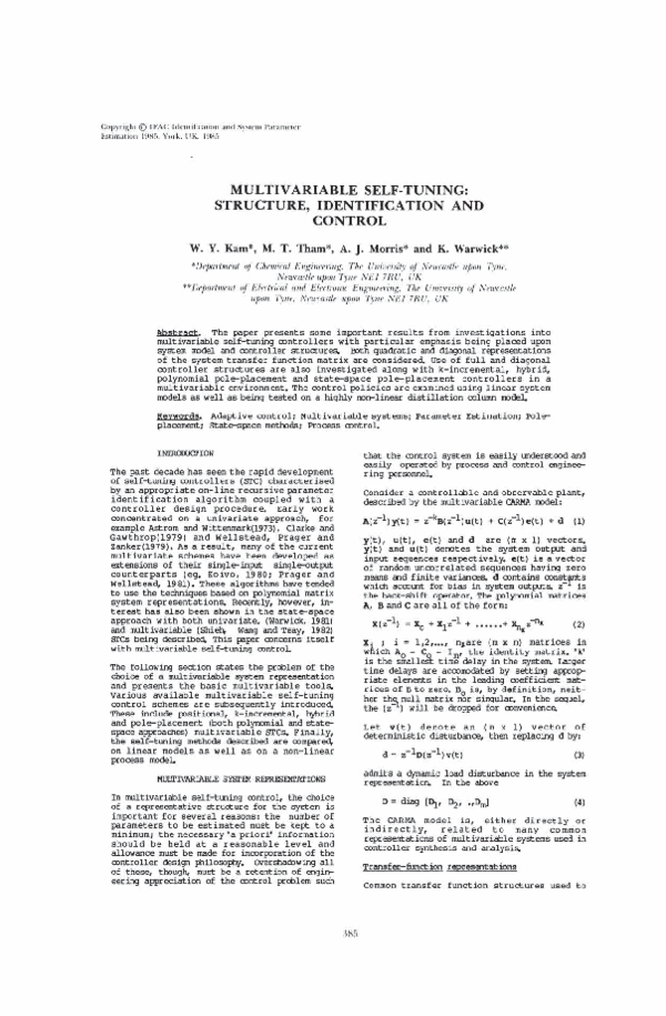 (PDF) Multivariable Self-Tuning: Structure, Identification and Control ... (PDF) Multivariable Self-Tuning: Structure, Identification and Control ...