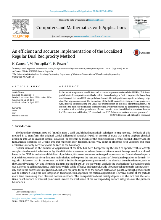 Pdf An Efficient And Accurate Implementation Of The Localized Regular Dual Reciprocity Method
