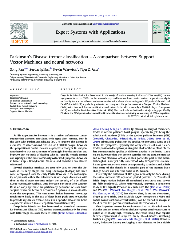(PDF) Parkinson’s Disease tremor classification – A comparison between Support Vector Machines ...