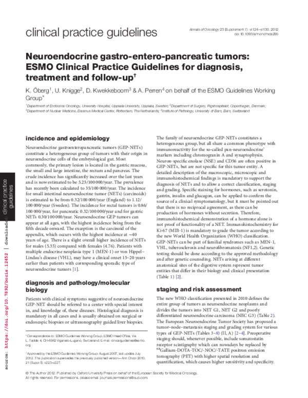 (PDF) Neuroendocrine gastro-entero-pancreatic tumors: ESMO Clinical ...