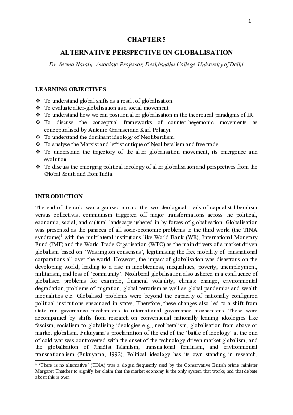 (DOC) ALTERNATIVE PERSPECTIVE ON GLOBALISATION
