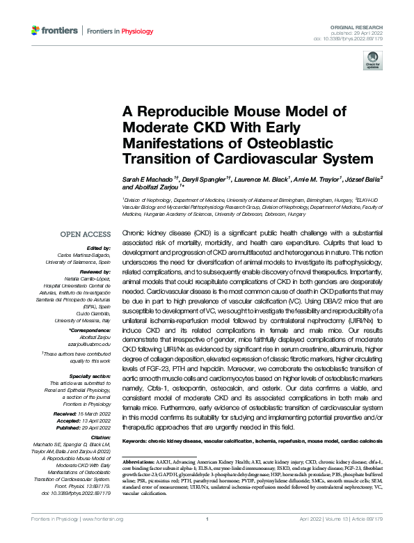 (PDF) A Reproducible Mouse Model of Moderate CKD With Early ...