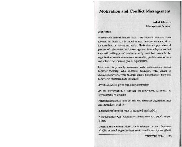 (PDF) Motivation and Conflict Management