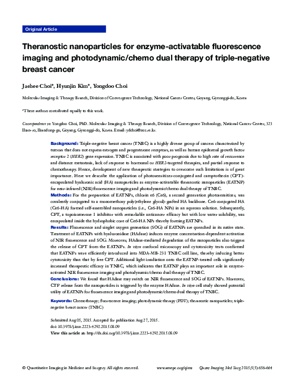 (PDF) Theranostic nanoparticles for enzyme-activatable fluorescence ...