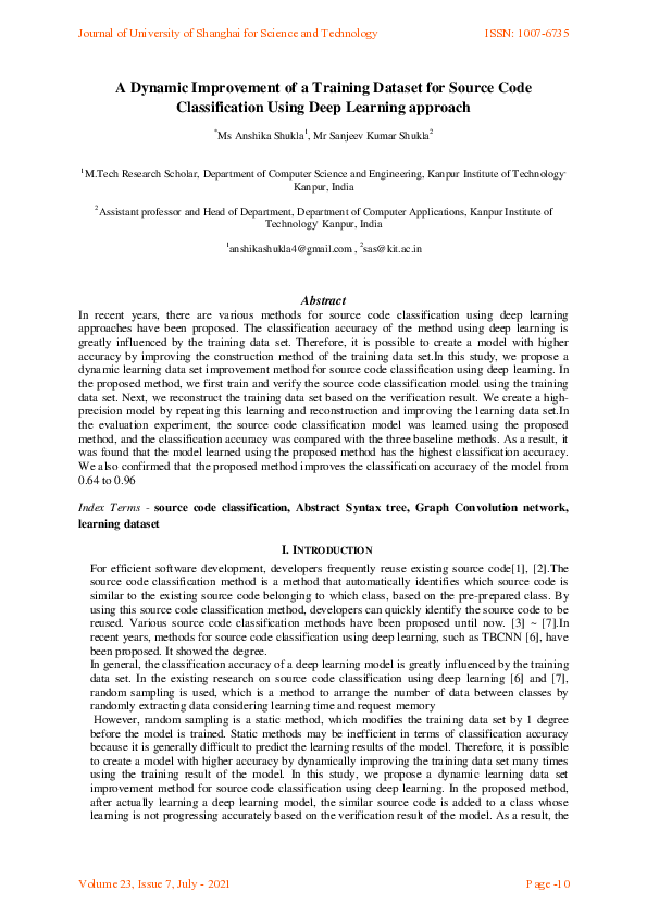 Pdf A Dynamic Improvement Of A Training Dataset For Source Code Classification Using Deep