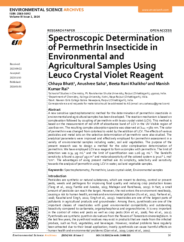 (PDF) Spectroscopic Determination of Permethrin Insecticide in ...