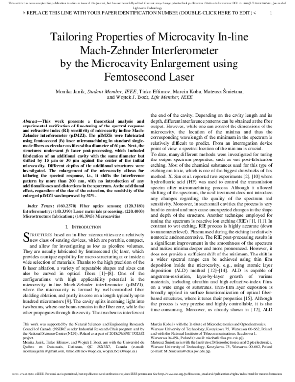 (PDF) Tailoring Properties of Microcavity In-Line Mach-Zehnder Interferometer by the Microcavity ...