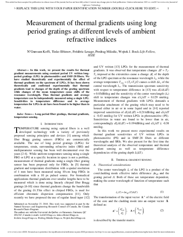 (PDF) Measurement of Thermal Gradients Using Long Period Gratings at ...
