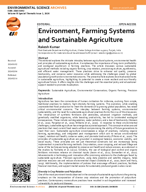 (PDF) Environment, Farming Systems and Sustainable Agriculture