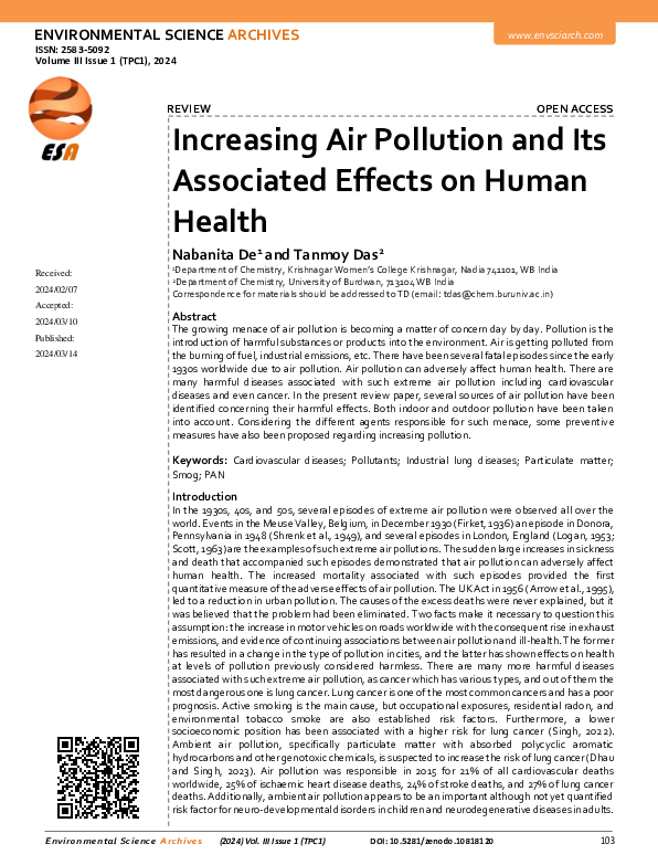 (PDF) Increasing Air Pollution and Its Associated Effects on Human Health