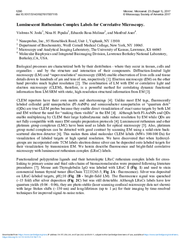 (PDF) Luminescent Ruthenium Complex Labels for Correlative Microscopy
