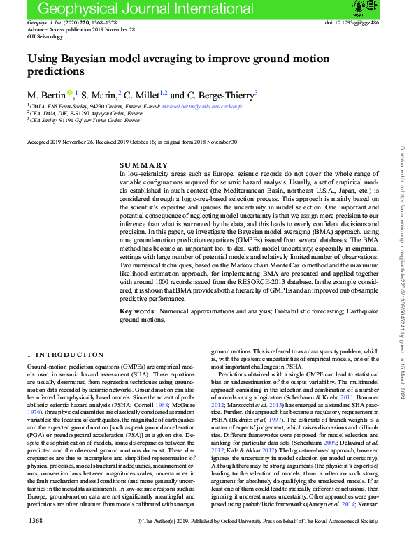 (PDF) Using Bayesian model averaging to improve ground motion predictions | Catherine Berge ...