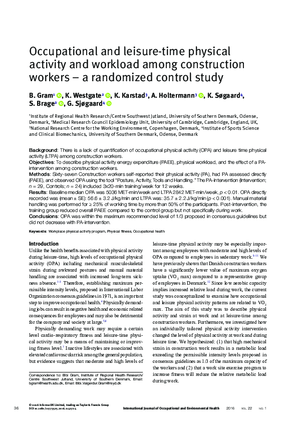 Occupational and leisure-time physical activity and workload among ...