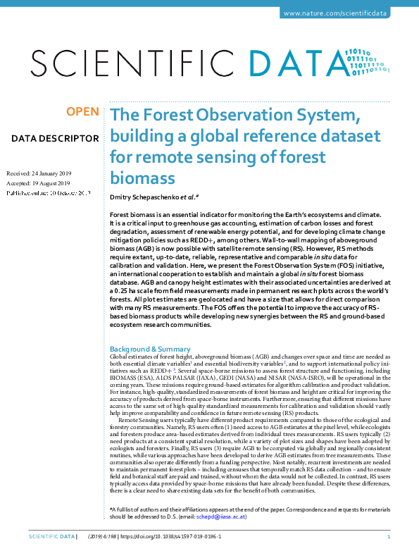 (PDF) The Forest Observation System, building a global reference dataset for remote sensing of ...