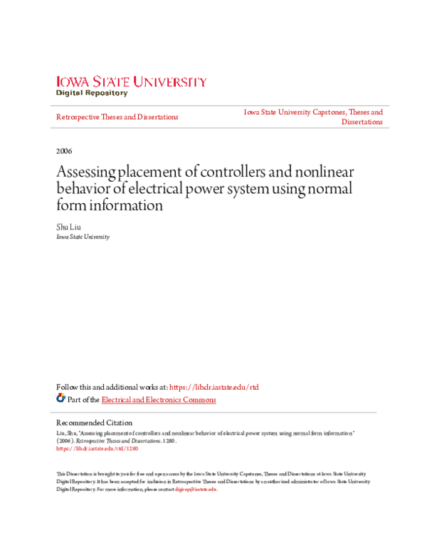 (PDF) Assessing Placement of Controllers and Nonlinear Behavior Using Normal Form Analysis ...
