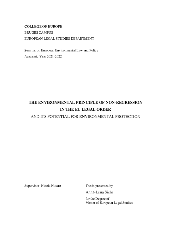 (PDF) The Environmental Principle of Non-Regression in the EU Legal ...