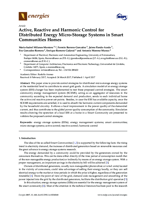 (PDF) Active, Reactive and Harmonic Control for Distributed Energy Micro-Storage Systems in ...