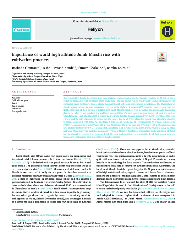 (PDF) Importance of world high altitude Jumli Marshi rice with ...
