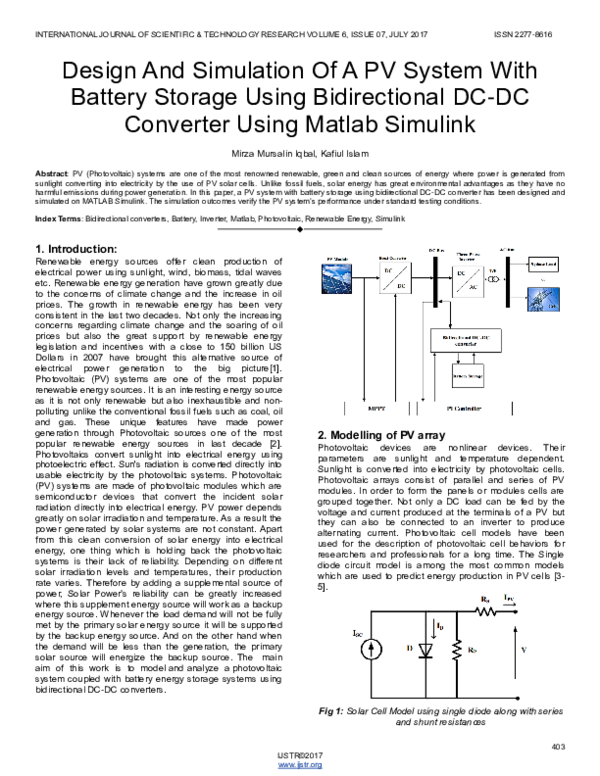 (PDF) Design And Simulation Of A PV System With Battery Storage Using Bidirectional DC-DC ...