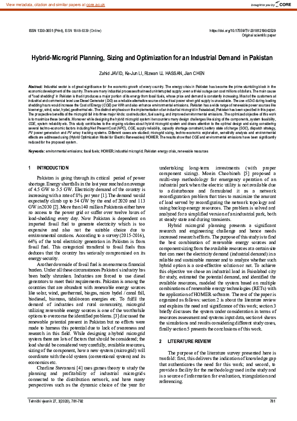 (PDF) Hybrid-Microgrid Planning, Sizing and Optimization for an Industrial Demand in Pakistan