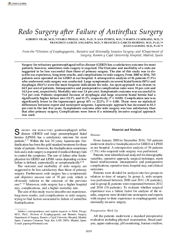 (PDF) Redo Surgery after Failure of Antireflux Surgery