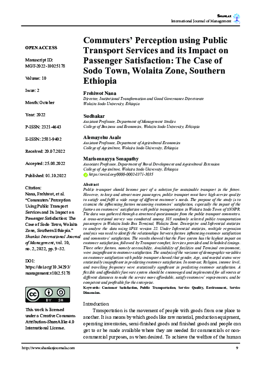 (PDF) Commuters' Perception using Public Transport Services and its ...