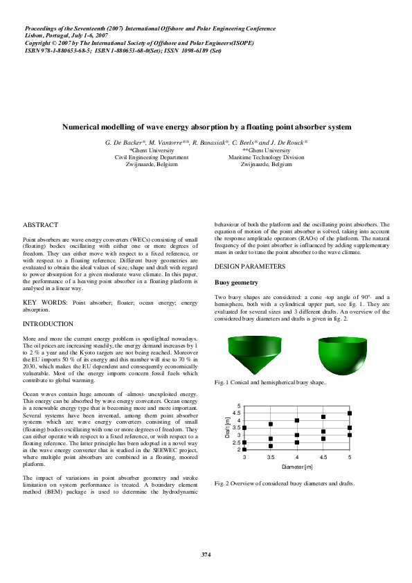 (PDF) Numerical modelling of wave energy absorption by a floating point absorber system