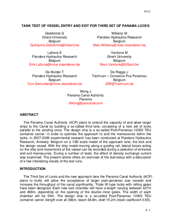 (PDF) Tank test of vessel entry and exit for third set of Panama locks ...