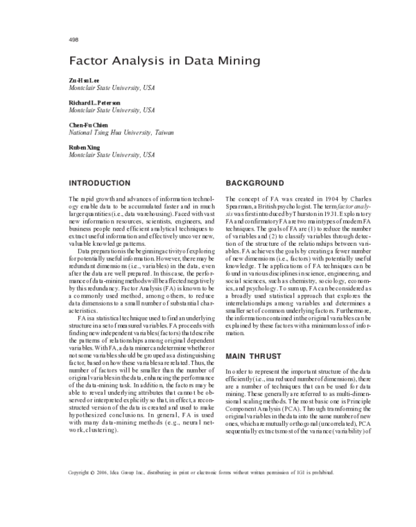 (PDF) Factor Analysis: Key Insights in Data Mining