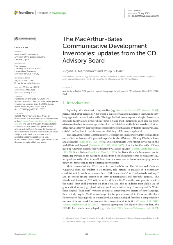 (PDF) The MacArthur-Bates Communicative Development Inventories ...