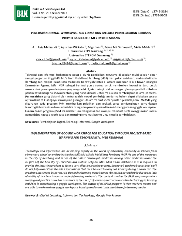 (PDF) PENERAPAN GOOGLE WORKSPACE FOR EDUCATION MELALUI PEMBELAJARAN BERBASIS PROYEK BAGI GURU ...