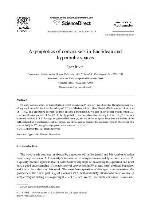 (PDF) Asymptotics of convex sets in Euclidean and hyperbolic spaces