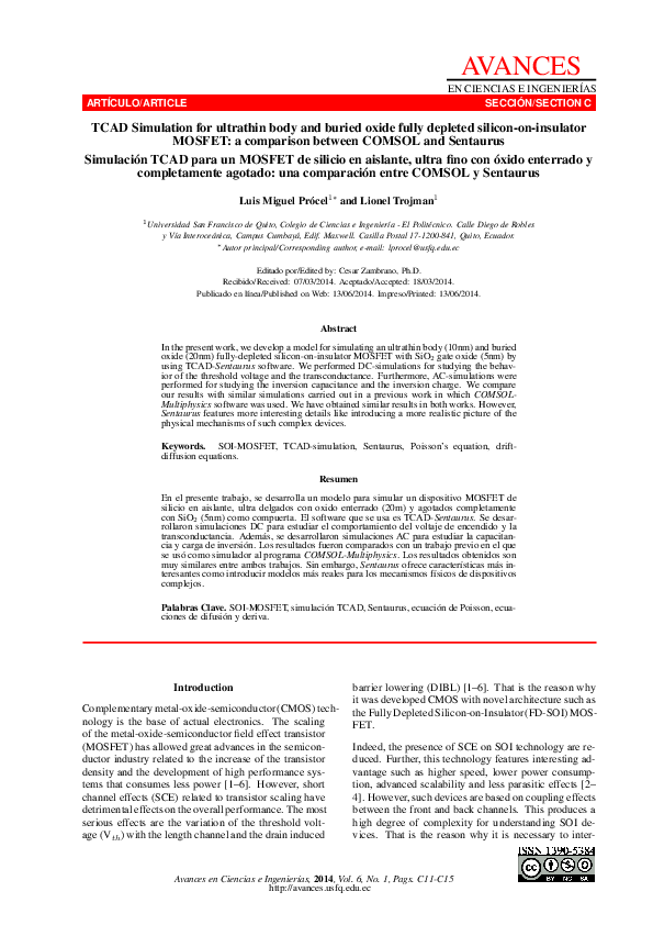 (PDF) Simulación TCAD para un MOSFET de silicio en aislante, ultra fino ...