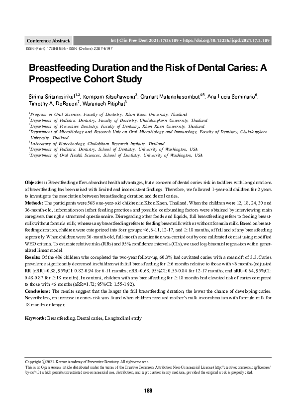 (PDF) Breastfeeding Duration and the Risk of Dental Caries: A ...